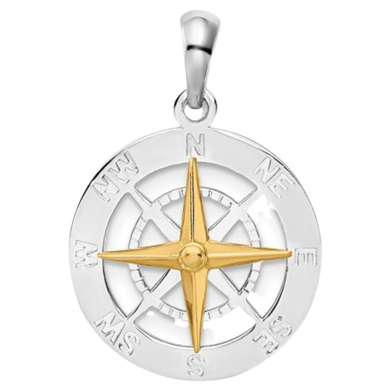 Compass Necklace, Sterling Silver and 14 Karat Gold, Journey to Follow ...