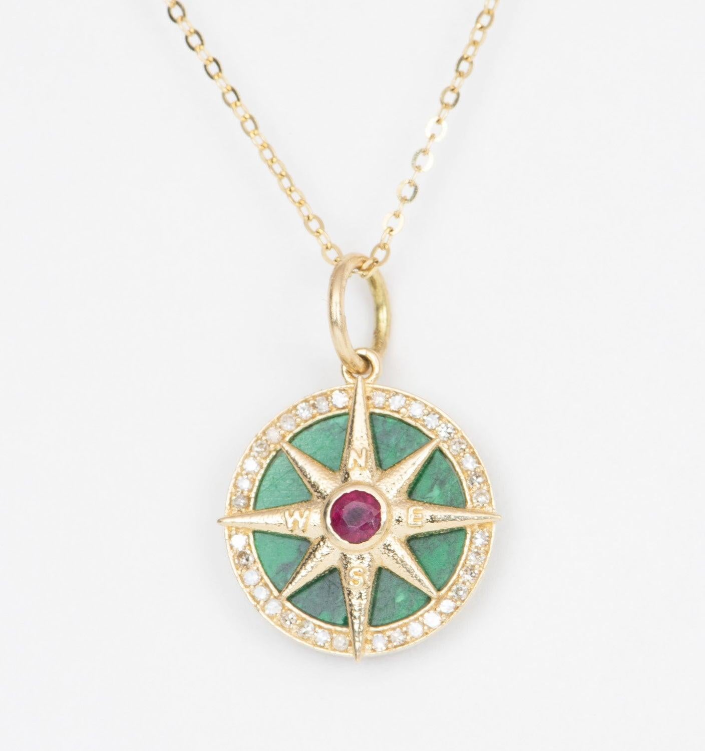 Compass Star Pendant with Diamond Halo Ruby Center and Malachite ...