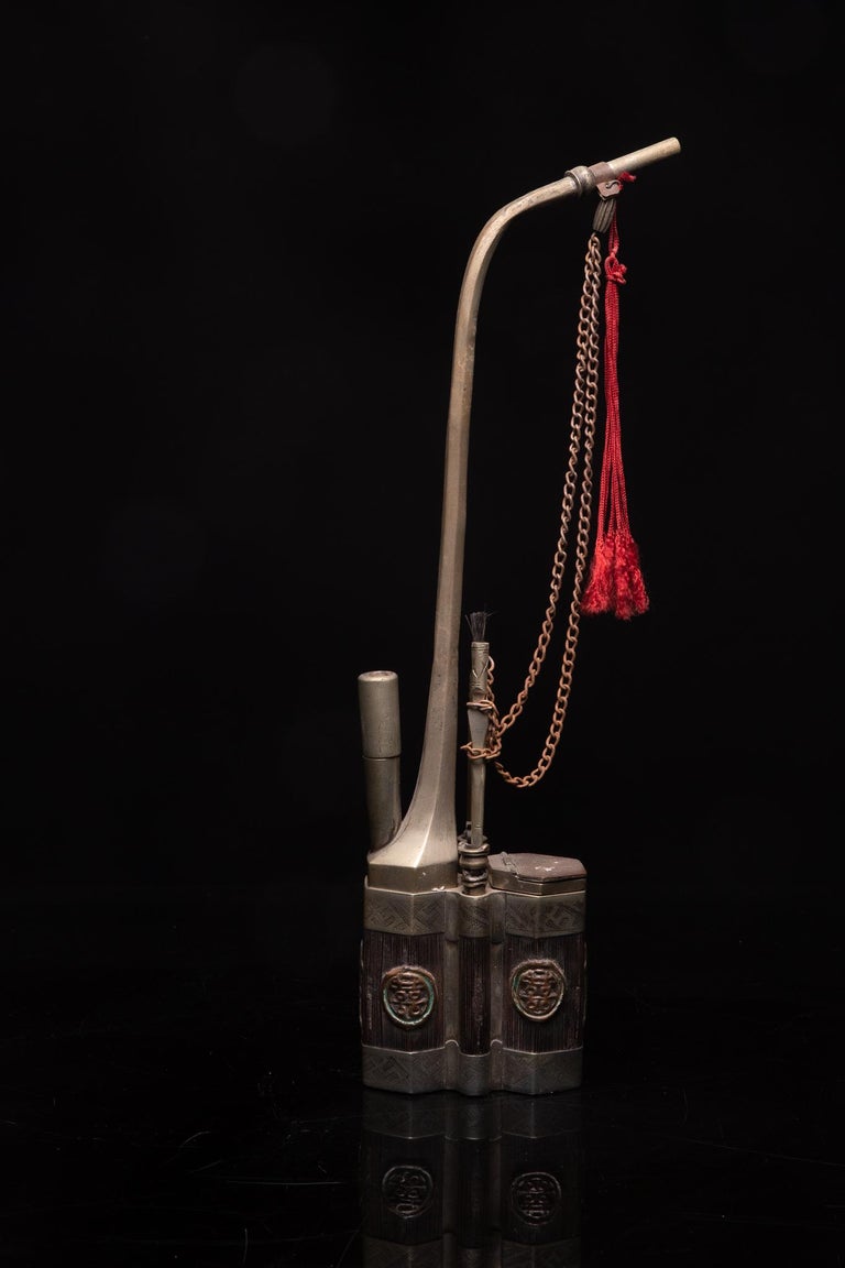 Complete Antique Chinese Water Pipe in Paktong For Sale at 1stDibs