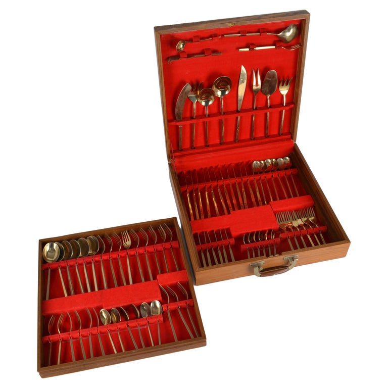 Complete Bronze Dinner Service in Box with 78 Pieces in the Manner of ...