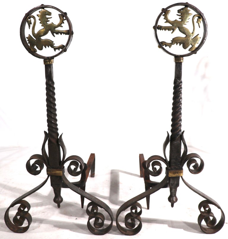 Complete Fireplace Set Inc, Andirons Screen and Tools For Sale at 1stDibs