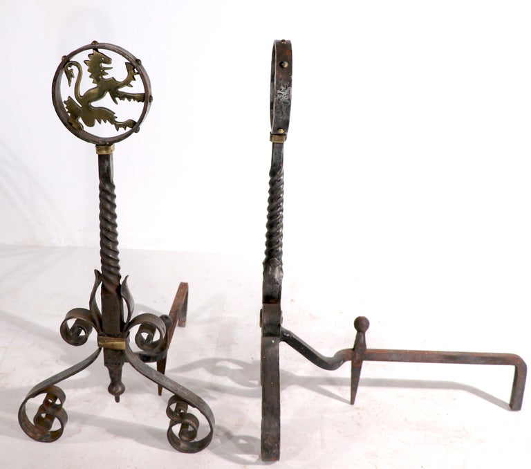 Complete Fireplace Set Inc, Andirons Screen and Tools For Sale at 1stDibs