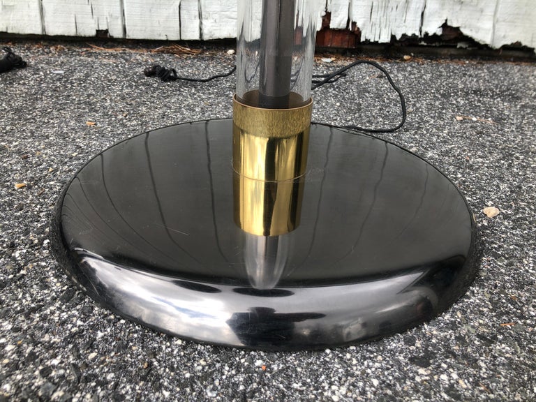 Complimentary Pair Karl Springer Lucite and Gun Metal Torchiere Floor ...