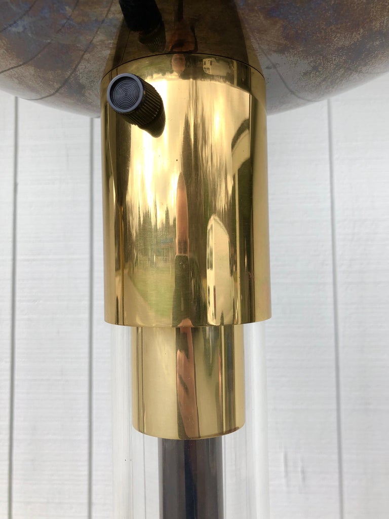 Complimentary Pair Karl Springer Lucite and Gun Metal Torchiere Floor ...
