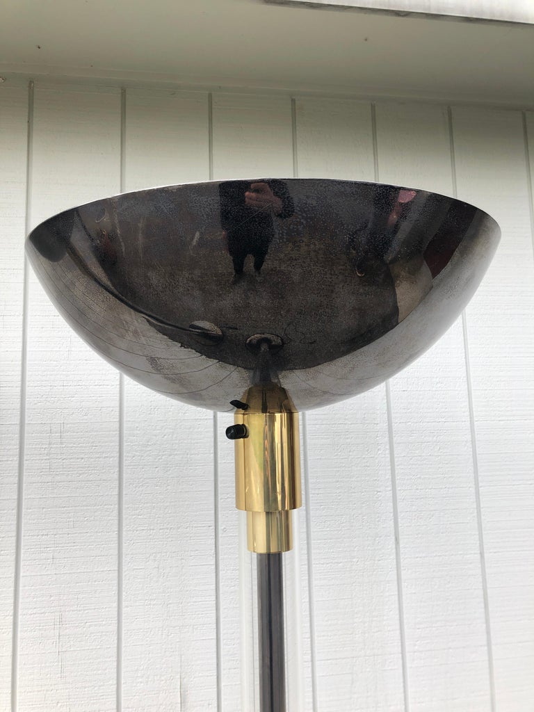 Complimentary Pair Karl Springer Lucite and Gun Metal Torchiere Floor ...