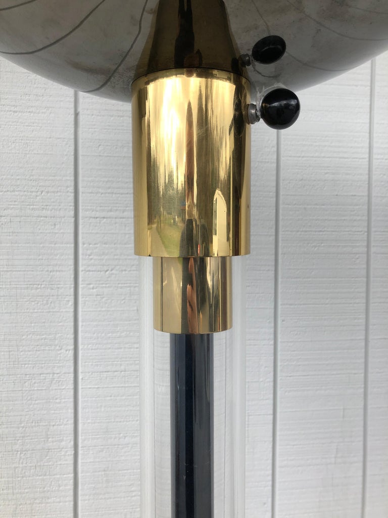 Complimentary Pair Karl Springer Lucite and Gun Metal Torchiere Floor ...