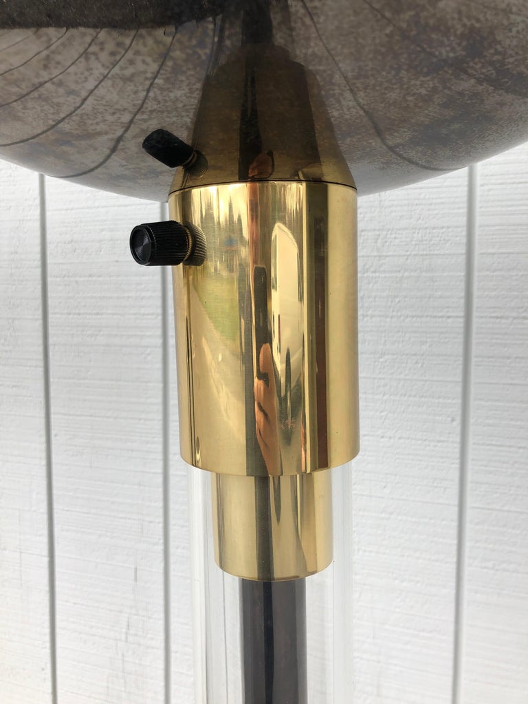 Complimentary Pair Karl Springer Lucite and Gun Metal Torchiere Floor ...