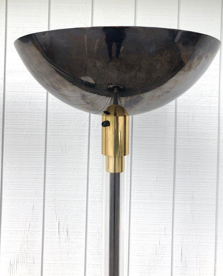 Complimentary Pair Karl Springer Lucite and Gun Metal Torchiere Floor ...