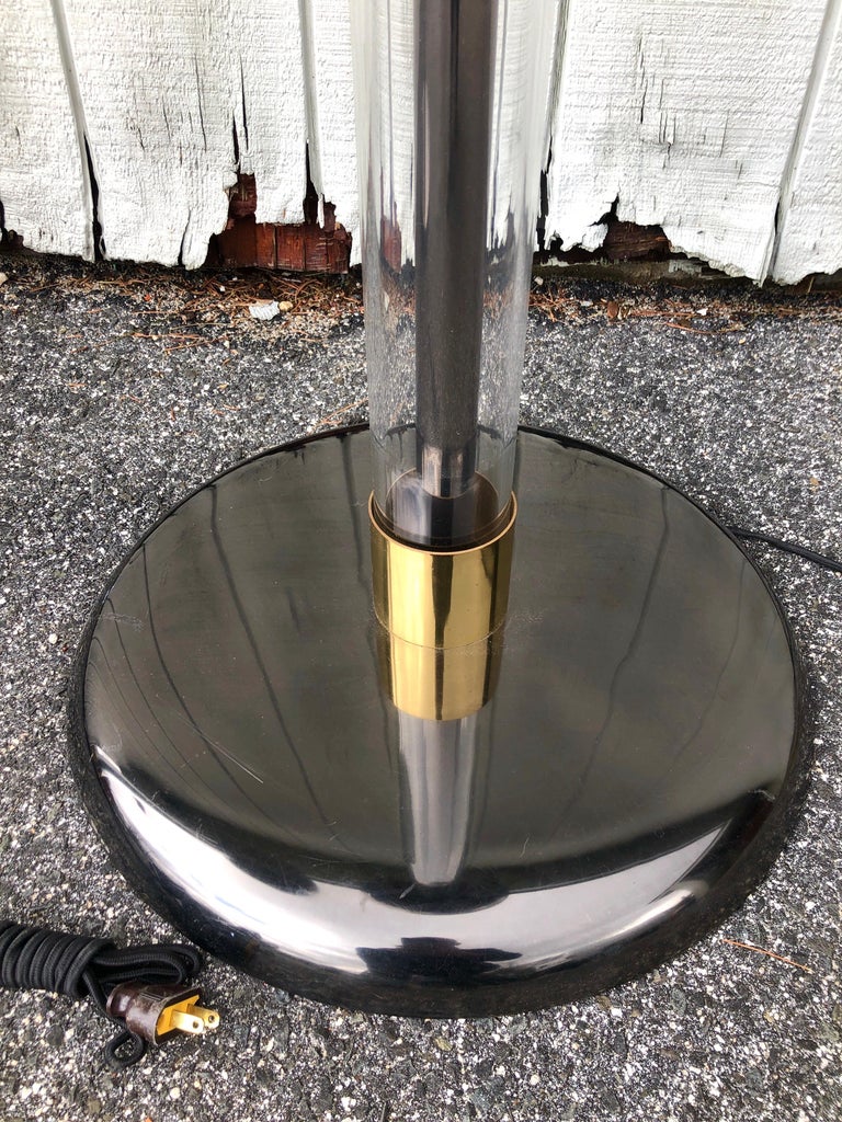 Complimentary Pair Karl Springer Lucite and Gun Metal Torchiere Floor ...