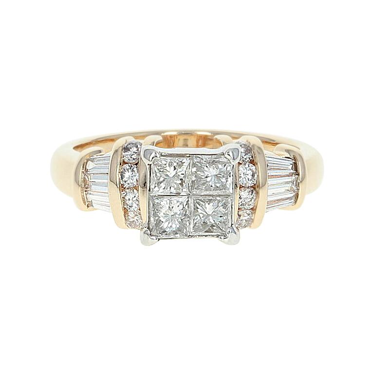 Composite Diamond Engagement Ring, 14 Karat Yellow Gold Princess Cut 1. ...