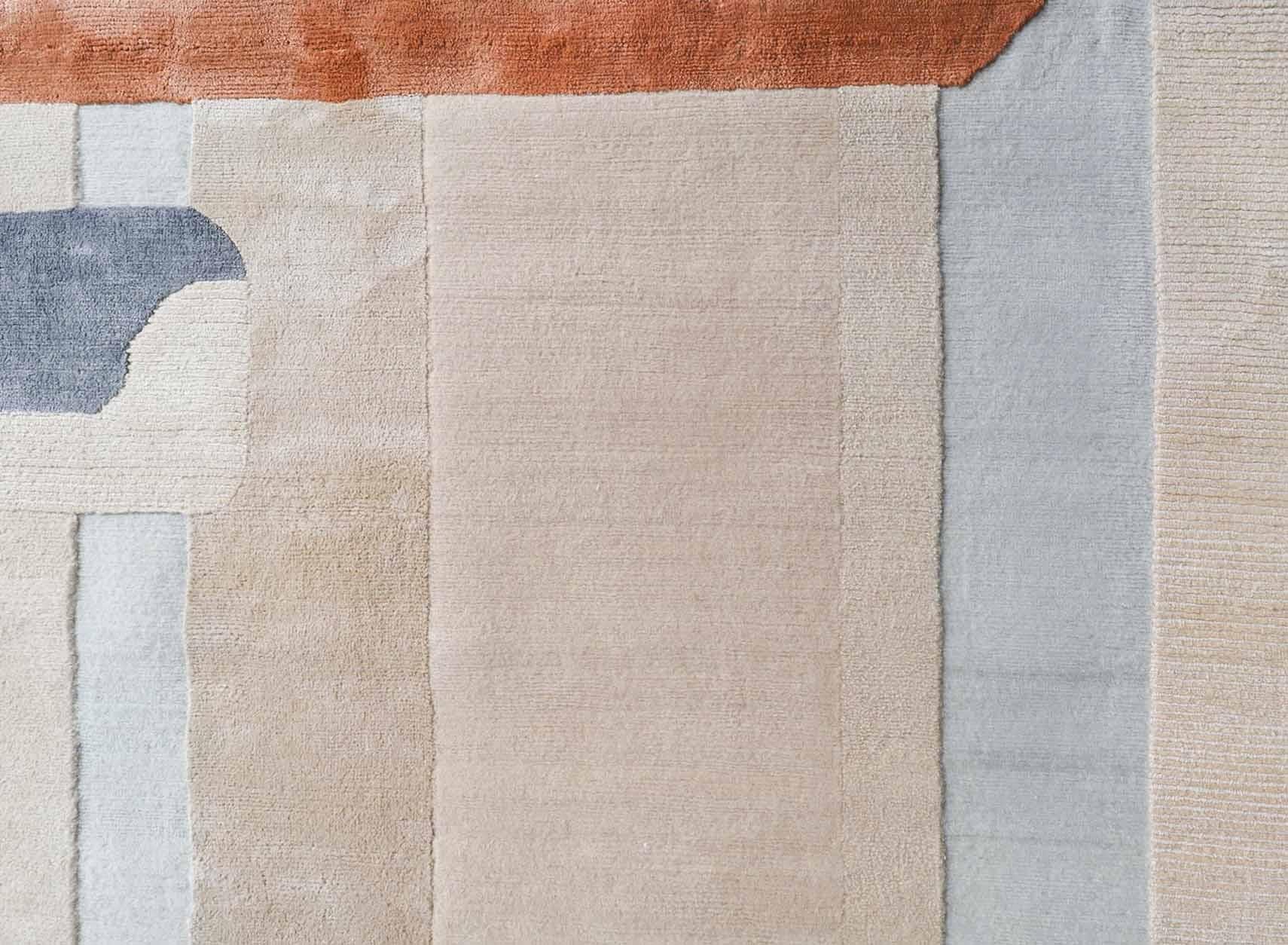 Composition V - Beige Patterned Hand Knotted Wool Silk Rug For Sale at ...