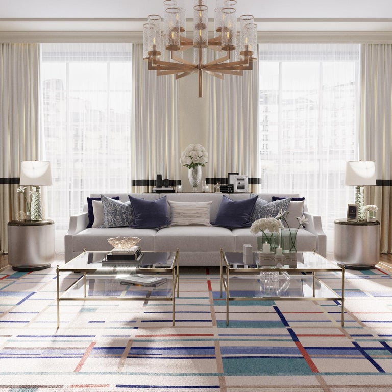 Composition VI - Multicolor Bright Hand Knotted Wool Silk Rug For Sale ...