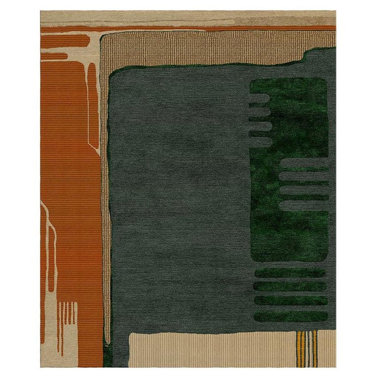 Composition XIII.II - Multicolor Modern Hand Knotted Wool Silk Rug For ...