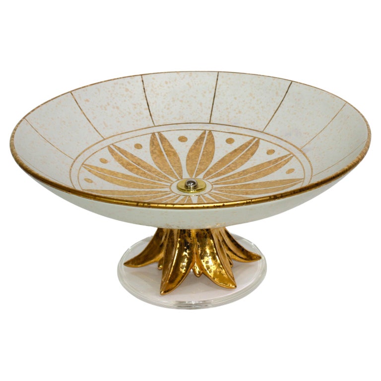 Italian Glazed Ceramic Compote For Sale at 1stDibs