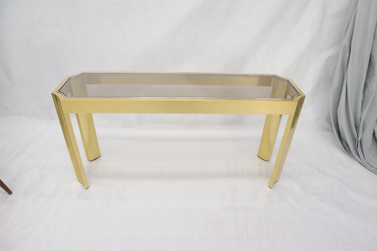 Concave Leg Brass and Glass Top Rectangular Console Sofa Table For Sale ...