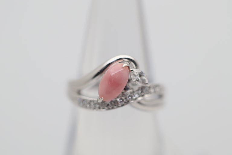 Conch Pearl Diamond Platinum Ring at 1stDibs