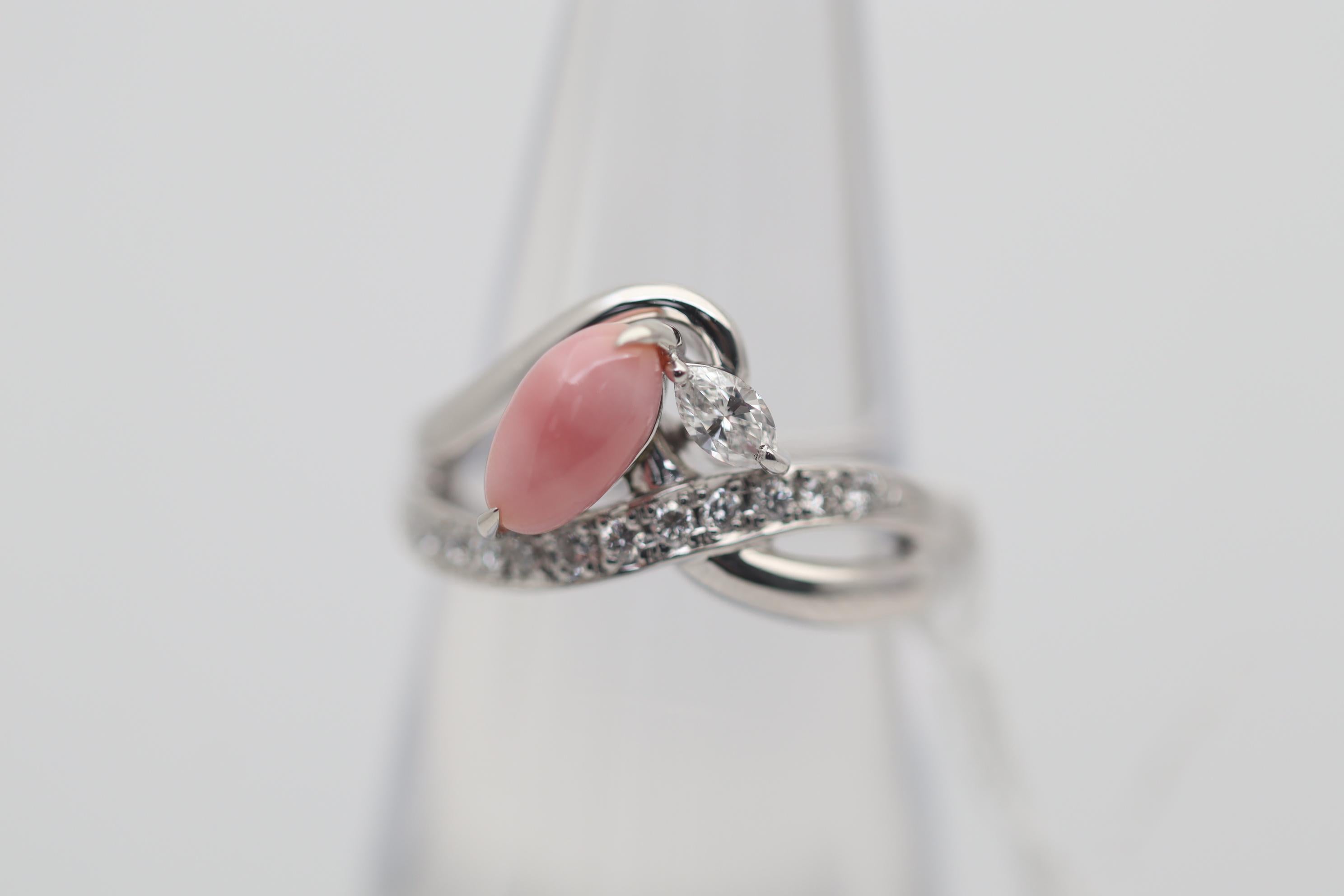 Conch Pearl Diamond Platinum Ring at 1stDibs