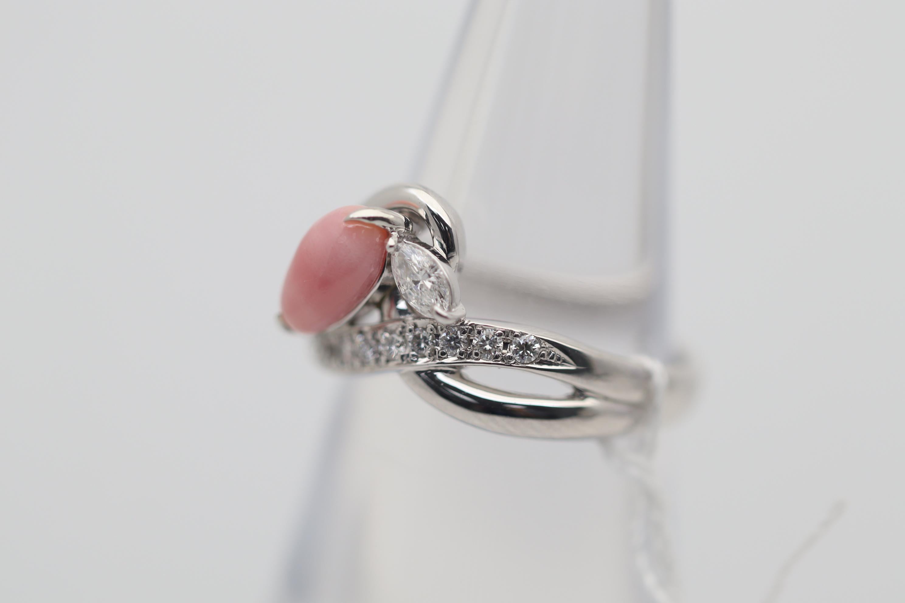 Conch Pearl Diamond Platinum Ring at 1stDibs