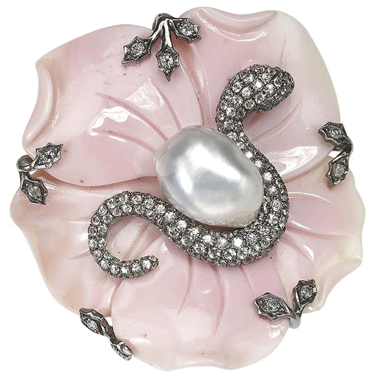 Conch Shell Flower and Snake Ring For Sale at 1stDibs