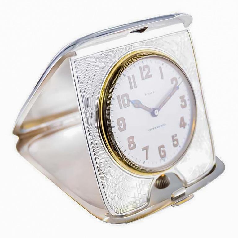 Concord for Tiffany Silver Breguet Engine Turned Desk Clock Enamel Dial ...