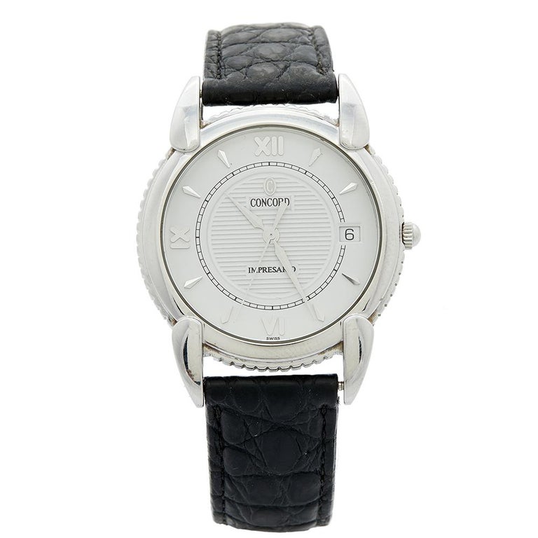 Concord White Stainless Steel Leather Impresario Men's Wristwatch 34 mm ...