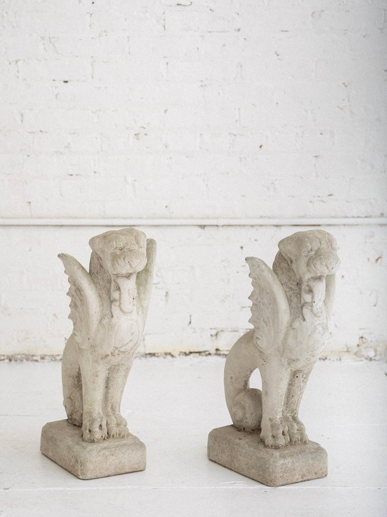 Concrete Cast Stone Mythical Creature Gargoyle Garden Statue - a Pair ...