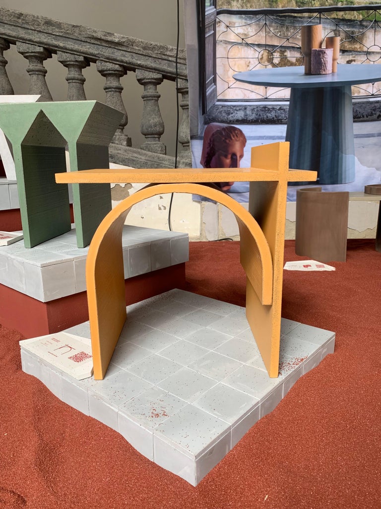 Concrete Side Table "E" Abecedario Collection Honey Color by Forma and ...