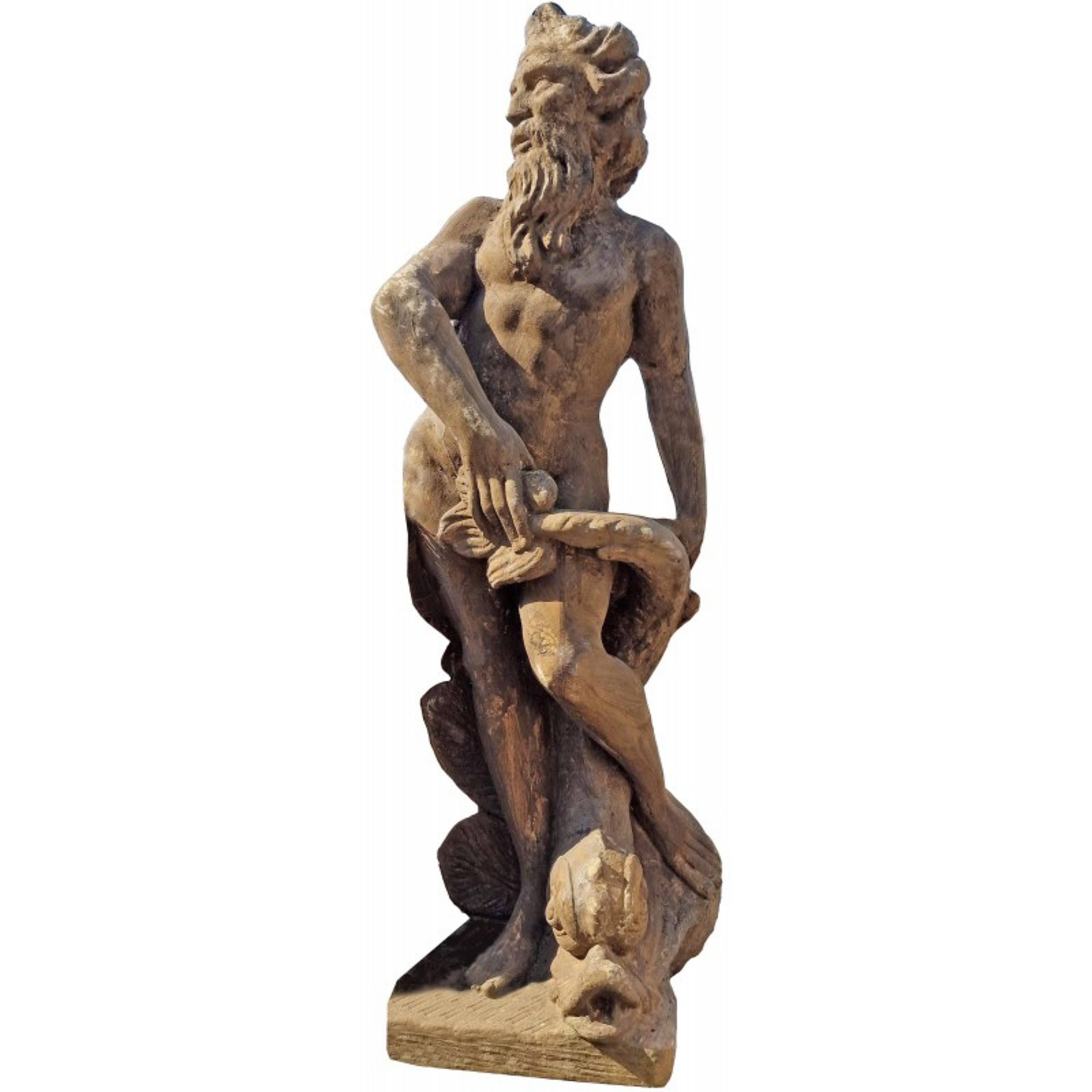 CONCRETE TRITON WITH DOLPHIN - 20th century GARDEN STATUE with Base For ...