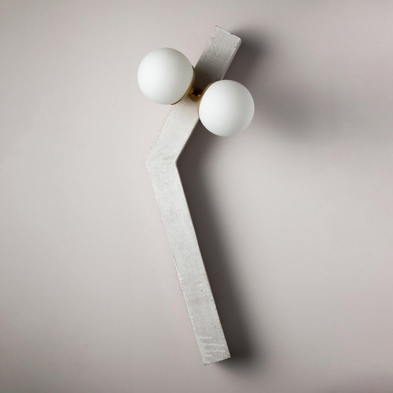 Conduit Angular Sconce 32.2 - Brutalist Ceramic and Brass Sconce For Sale at 1stDibs