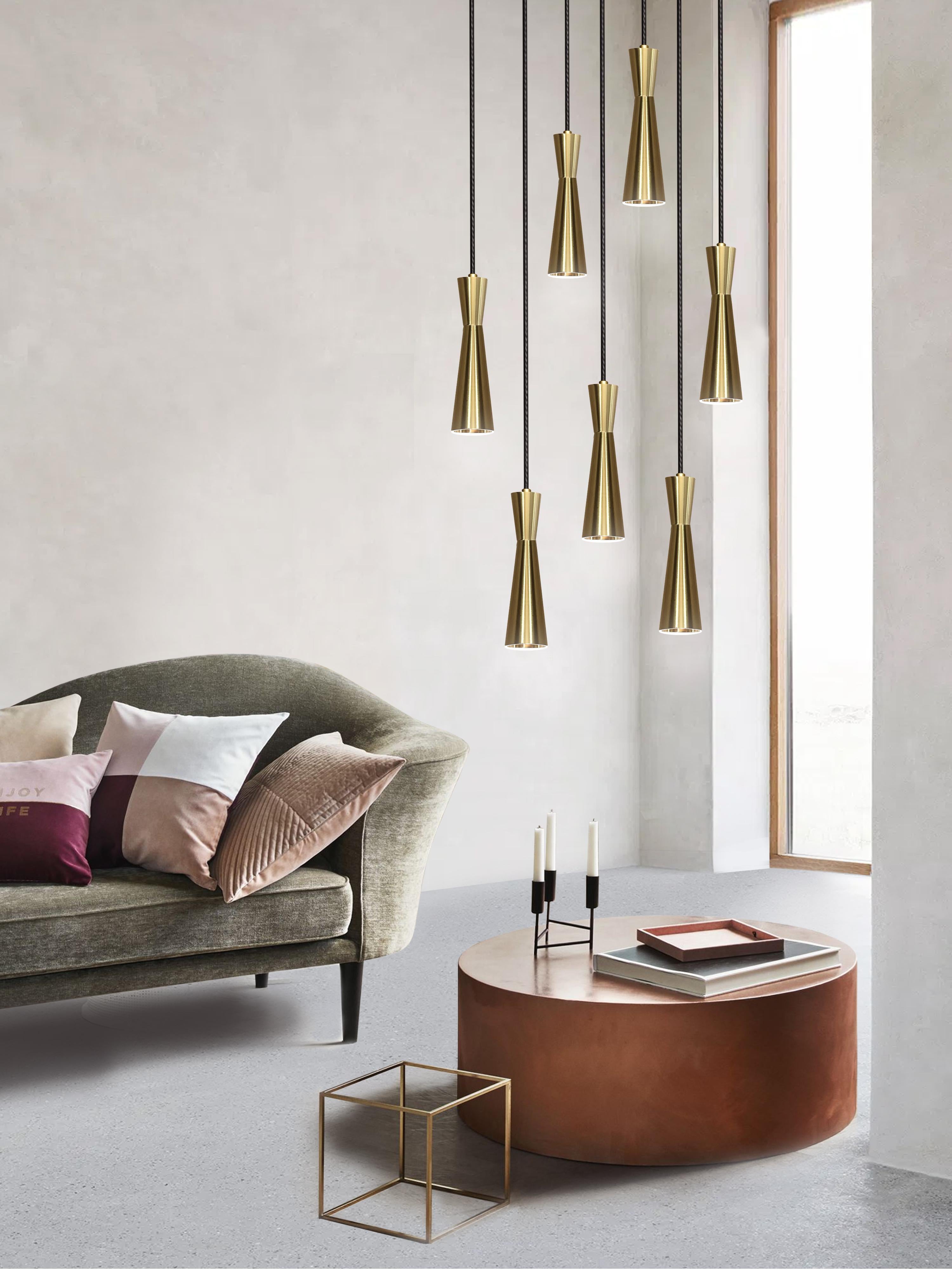 Cone Lamp 7-Piece by Marc Wood, Handmade Brass Lamps w/GU10 LED Bulbs ...