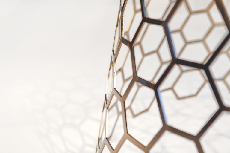 Cone Dining Table, Metal Honeycomb Base Paired, Accent Marble Sits ...