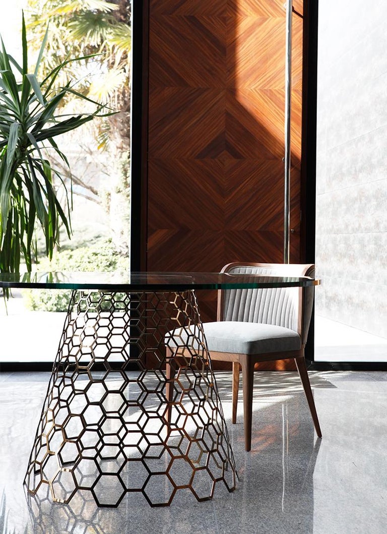 Cone Dining Table, Metal Honeycomb Base Paired, Accent Marble Sits ...