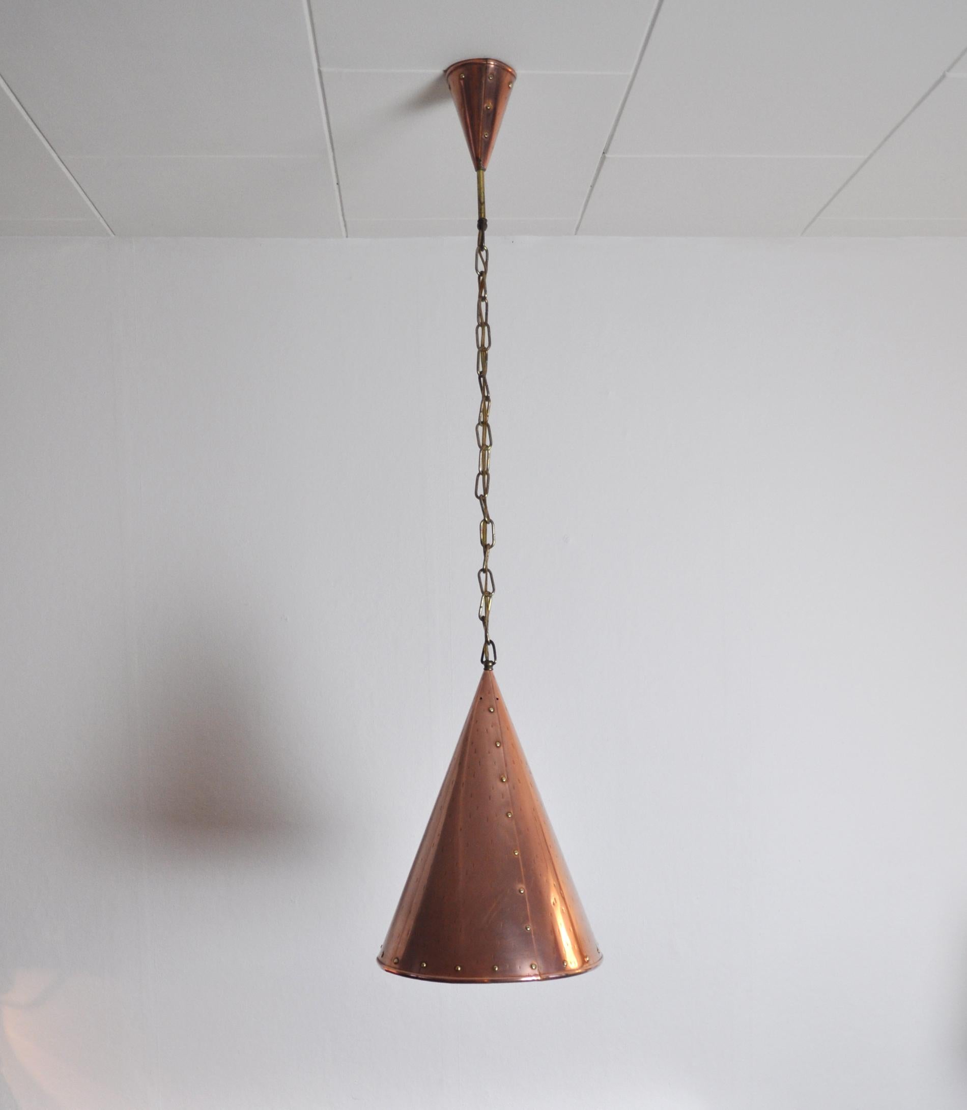 Cone Shaped Handcrafted Copper Pendant from Denmark, 1970s at 1stDibs