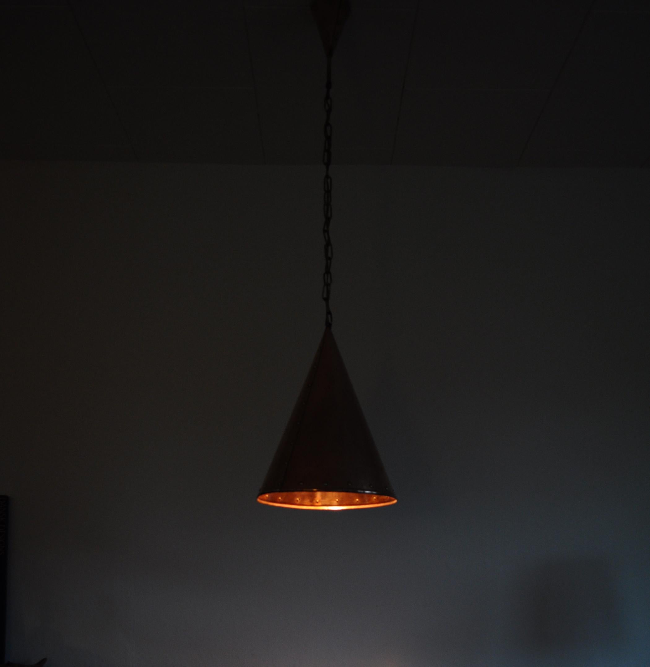 Cone Shaped Handcrafted Copper Pendant from Denmark, 1970s at 1stDibs