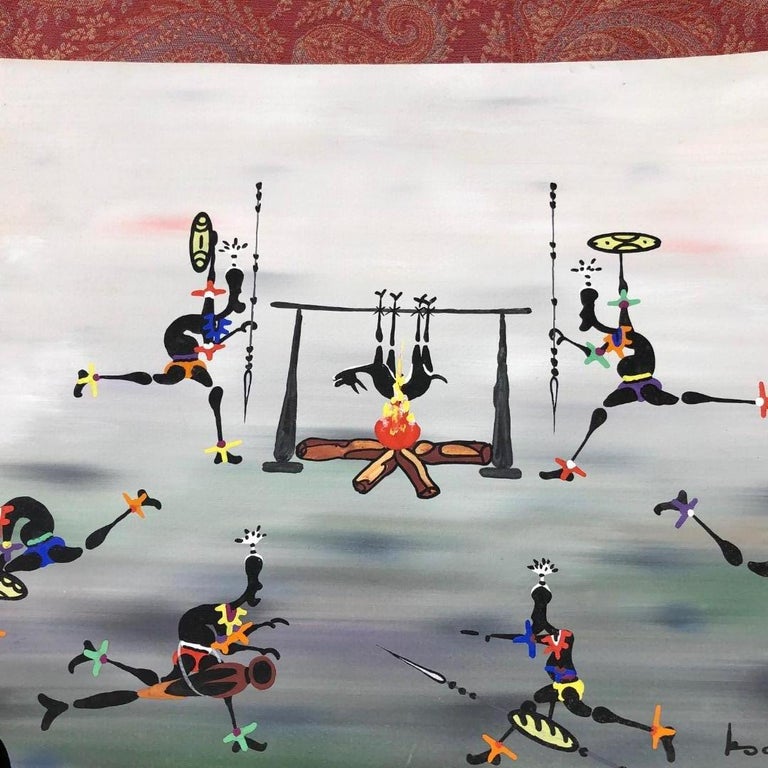 Kongo-Künstler Rene Bokoko Lebendige afrikanische menschliche Gouache ...