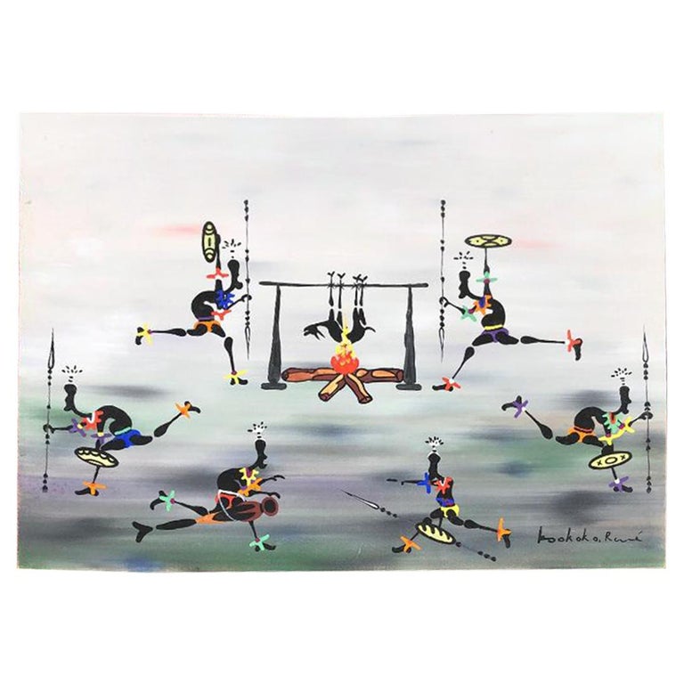 Congo Artist Rene Bokoko Vivid African Human Gouache at 1stDibs ...