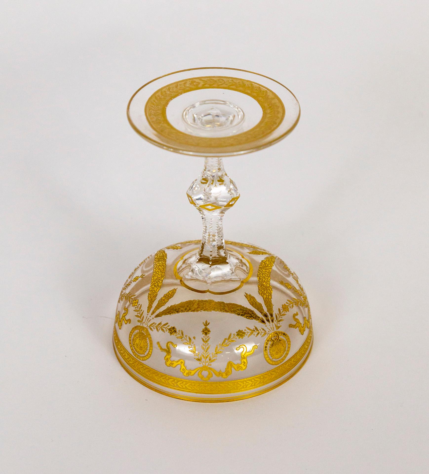 Congress Style Gilt Crystal Coupe Champagne Glasses by Saint-Louis, Set ...