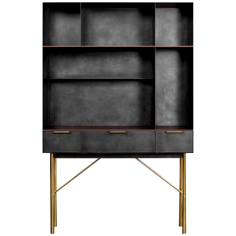 Connect Bookcase or Shelf Customizable in Blackened Steel and Polished ...