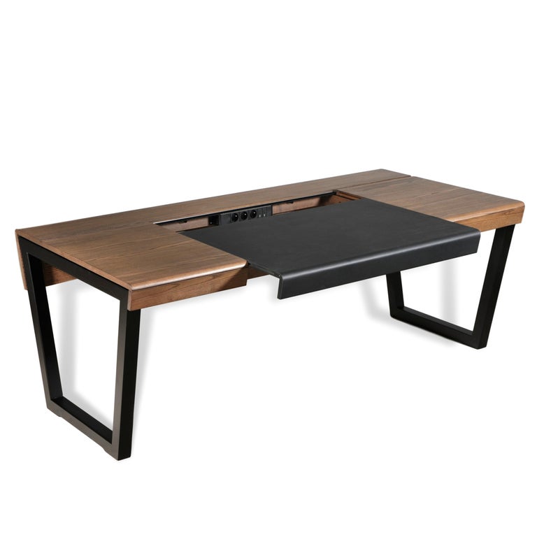 Connected Desk in Ash Wood with integrated power sockets and USB ...