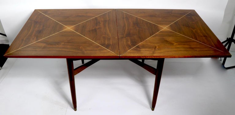 Console Flip Top Dining Table by Parzinger with Brass String Inlay For ...