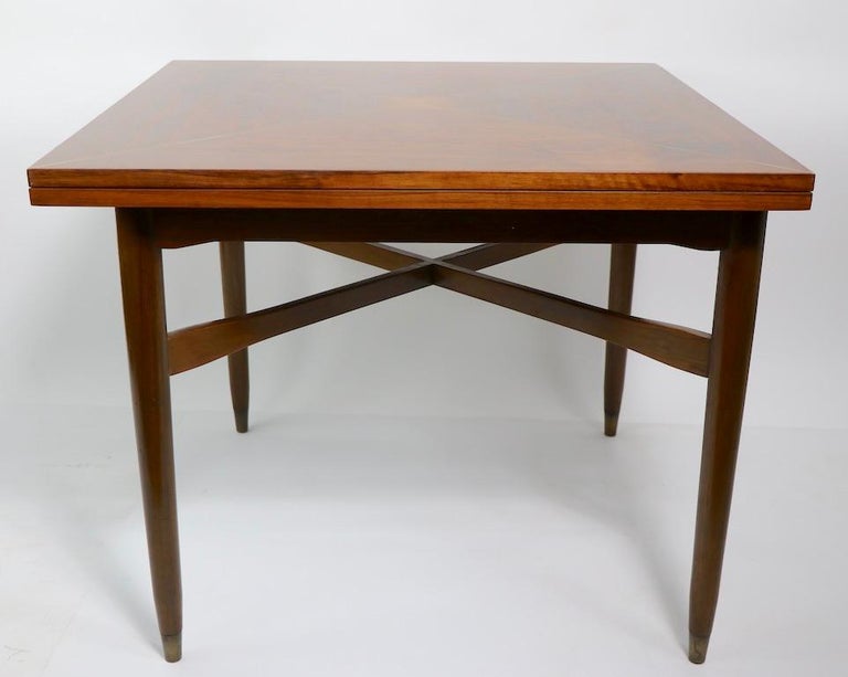 Console Flip Top Dining Table by Parzinger with Brass String Inlay For ...