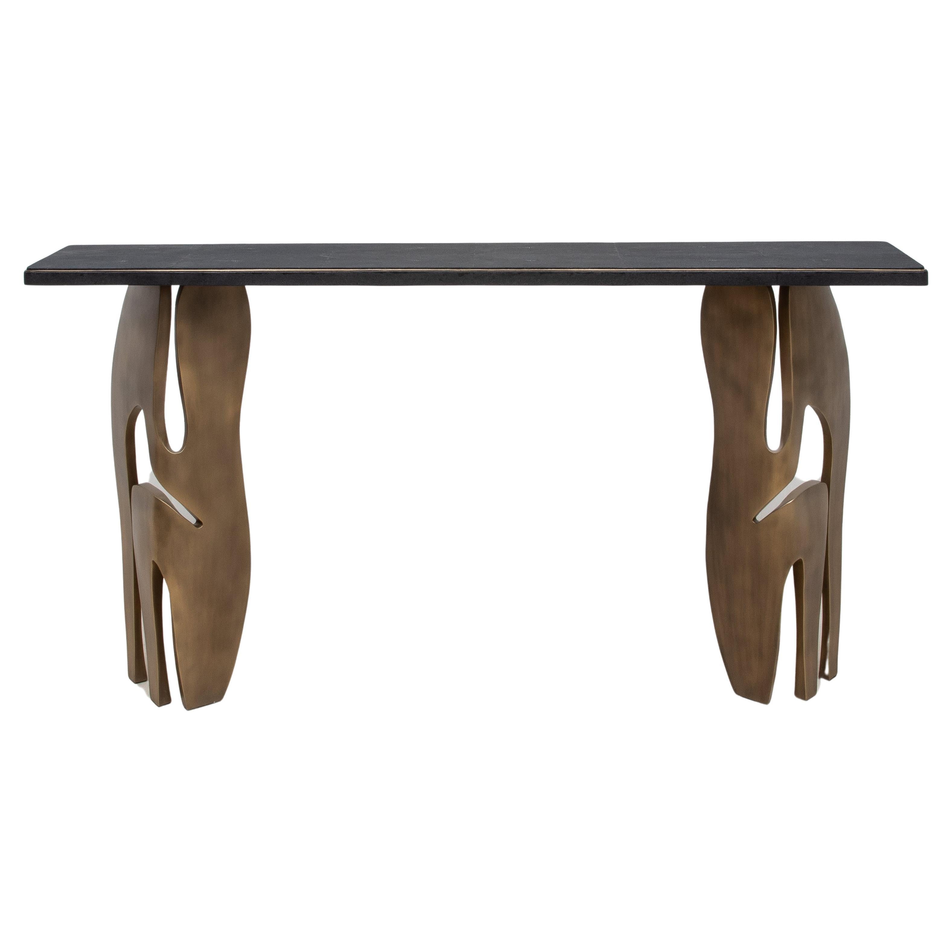 Shagreen Triptych Console with Bronze-Patina Brass Accents by R&Y ...