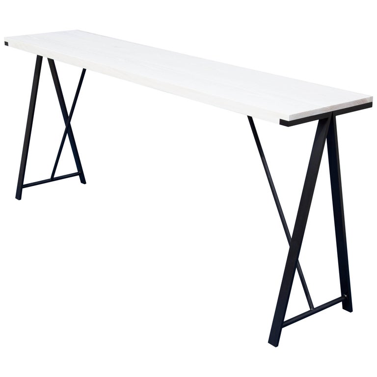 Console Table in Contemporary Blackened Steel and White Washed Ash For ...