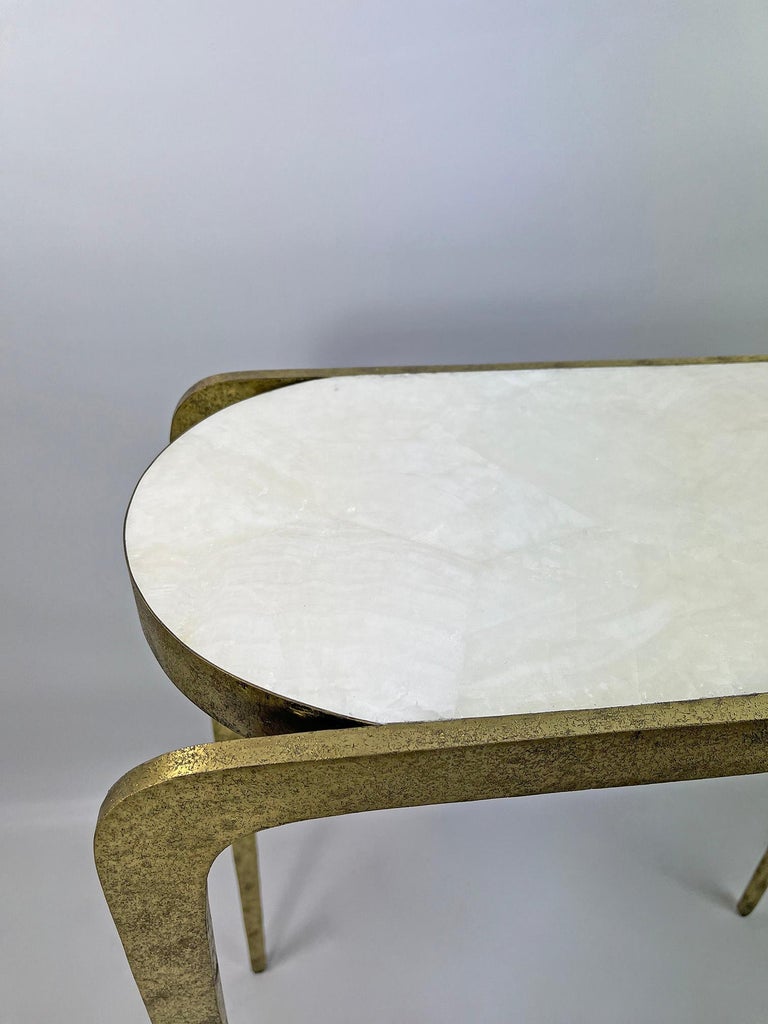 Console in Hammered Brass with Rock Crystal Top by Ginger Brown For ...