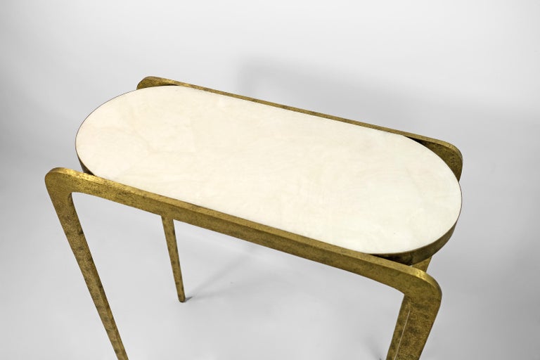 Console in Hammered Brass with Rock Crystal Top by Ginger Brown For ...