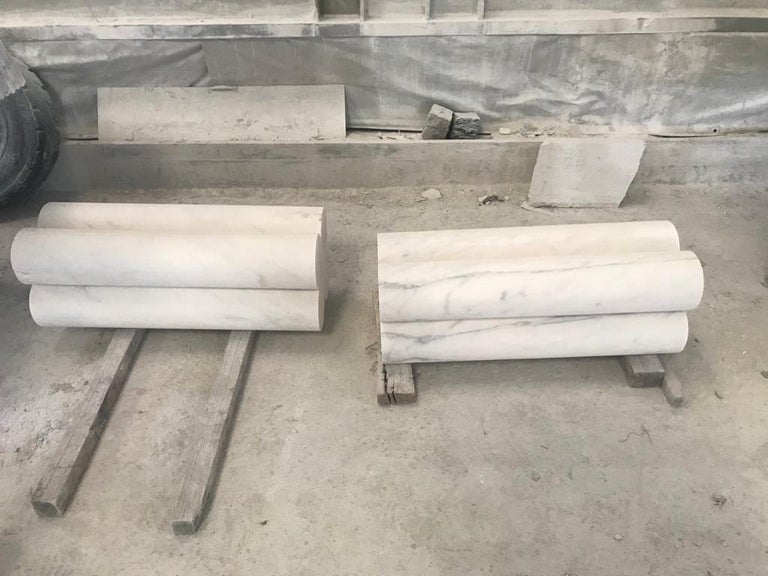 Console Marble Table White Marble Leather Detail One Leg 21st Century ...