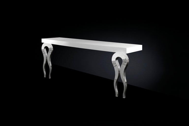 Console Silhouette with 2 Legs, Wood and Steel, Italy For Sale at 1stDibs