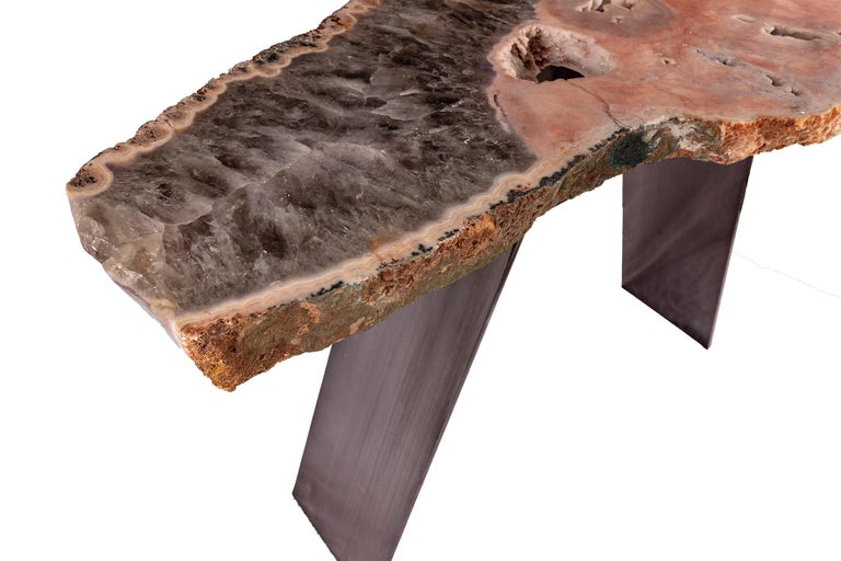 Console Table, Brazilian Quartz with Metal Base For Sale at 1stdibs