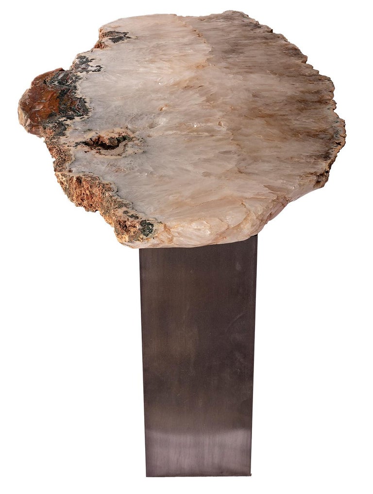 Rectangular Console Table, Natural Brazilian Quartz with Metal Base For ...