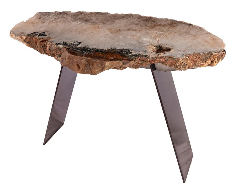 Rectangular Console Table, Natural Brazilian Quartz with Metal Base For ...